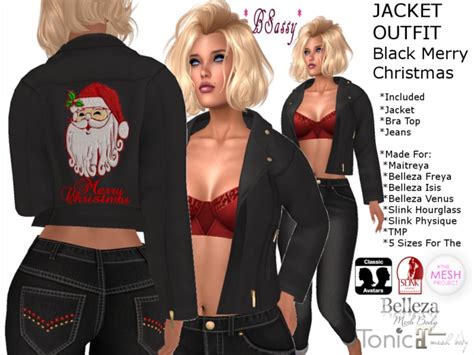 Second Life Marketplace Bsassy Holiday Jacket Outfit Black Merry Xmas