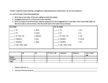 Practice Worksheet Imperfect Tense Spanish By Kunal Patel Tpt