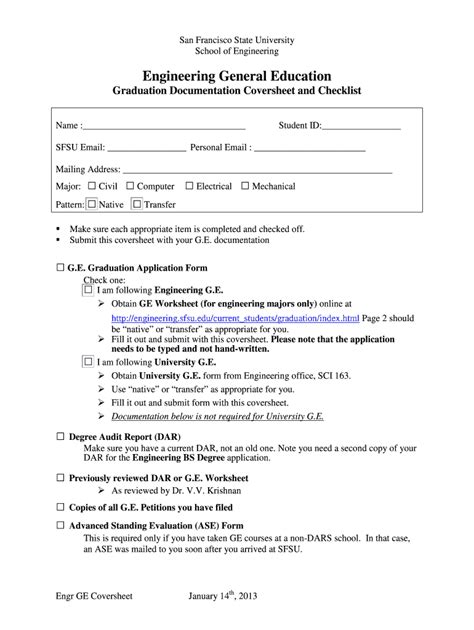 Engineering General Education Graduation Documentation Fill Out