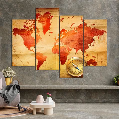 ᐉ Картина карта Вінтажна карта світу і компас 149x106 см A1332 4 • Краща ціна в Києві Україні