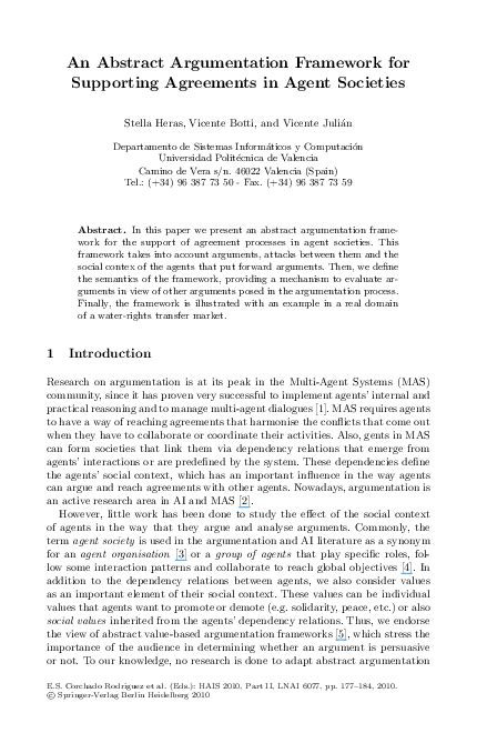 Pdf An Abstract Argumentation Framework For Supporting Agreements In