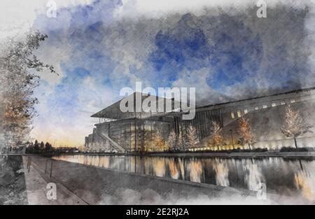Watercolor Sketch Stavros Niarchos Foundation Cultural Park On Sunset