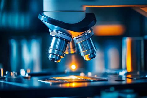 Close Up Of A Microscope Lens In A Lab Setting Stock Illustration