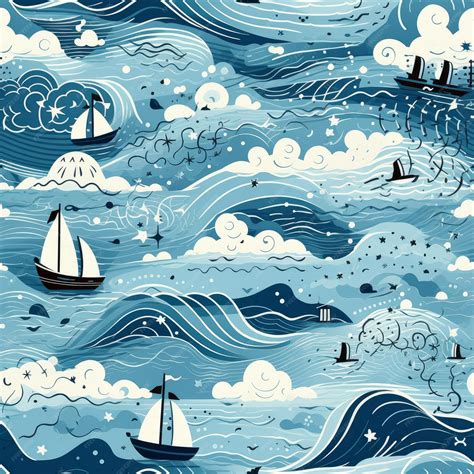Premium Photo Sea Wave Ship Seamless Pattern Art Summer Generate Ai