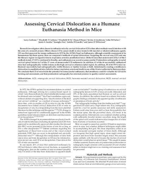Pdf Assessing Cervical Dislocation As A Humane Euthanasia Method In Mice