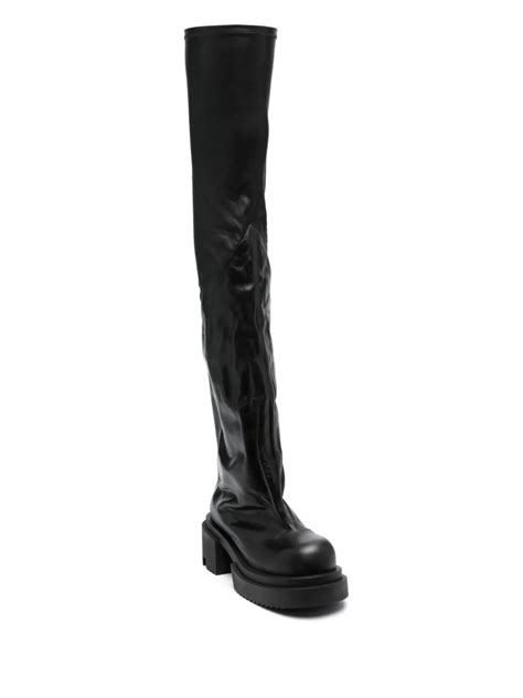 Rick Owens Flared Bogun Thigh High Boots In Black Modesens