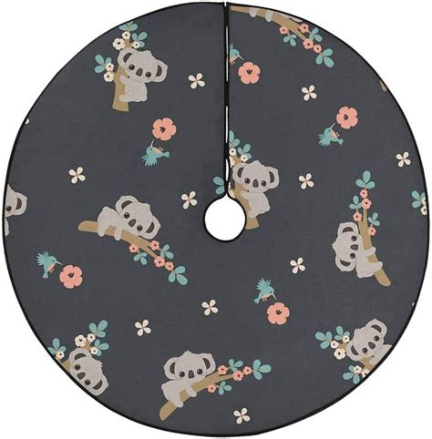 Zhanzzk Cute Cartoon Koala Floral Xmas Christmas Tree Skirt Stand Mat