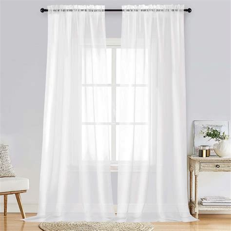 Patin White Sheer Curtains For Living Room 96 Inches Long 2 Panels