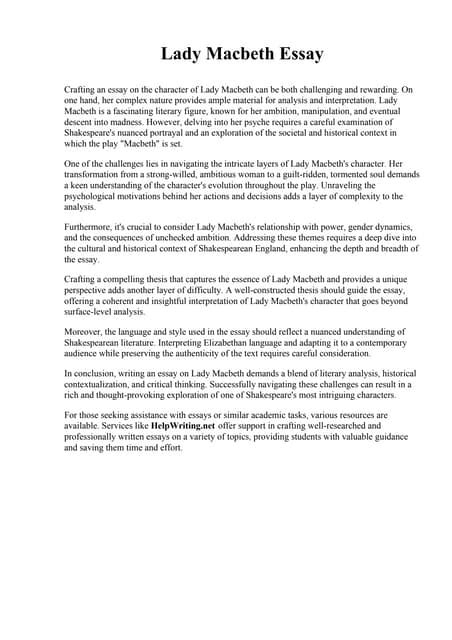 Lady Macbeth Essay Pdflady Macbeth Essay Pdf