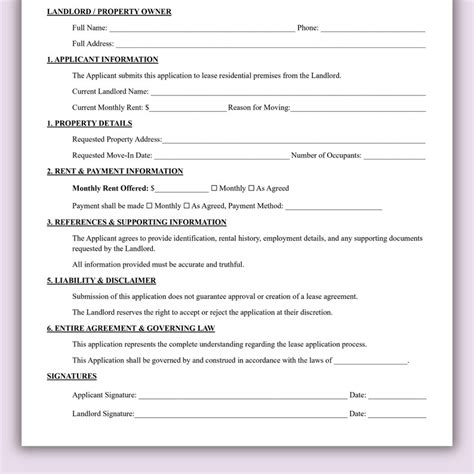 Buy Editable Residential Lease Application Rental Application Form