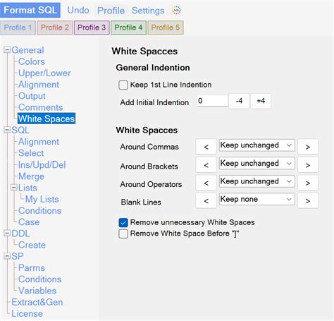 Sql Formatter Options White Spaces