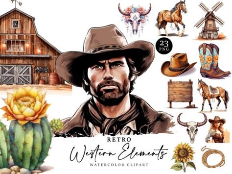 Retro Western Elements Clipart Bundle Graphic By Designscotch