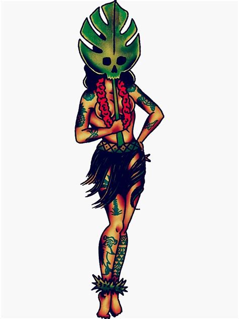Hula Girl Pinup Tattoo Sticker By Jamesshannon Artofit