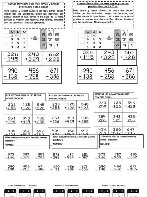Restas Y Sumas De Tres Cifras Pdf