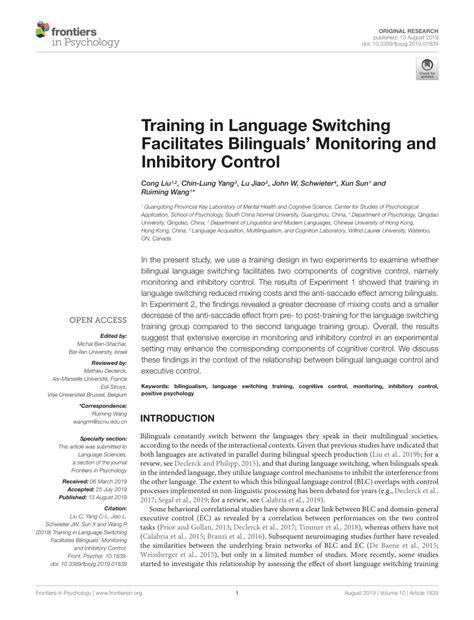 Pdf Training In Language Switching Facilitates Bilinguals Monitoring