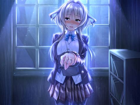 Safebooru 1girl Amakano Blush Brown Hair Game Cg Green Eyes