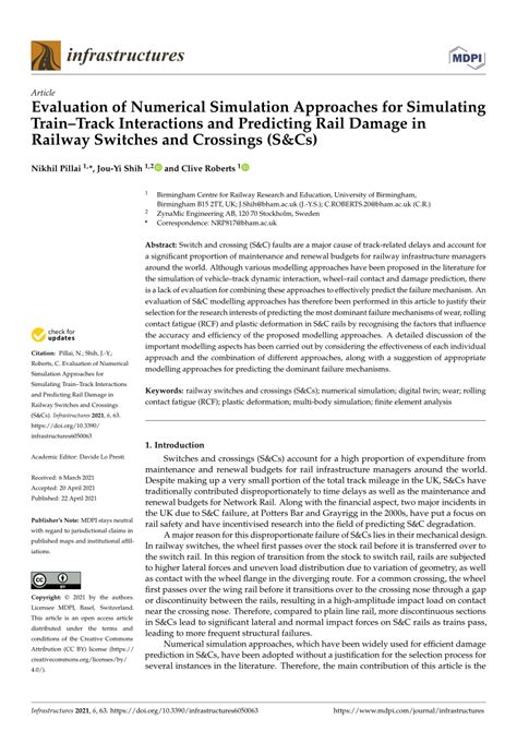 Pdf Evaluation Of Numerical Simulation Approaches For Simulating Train Track Interactions And