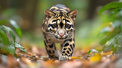 Clouded Leopard Prowling Through Jungle Its Striking Patterned Fur