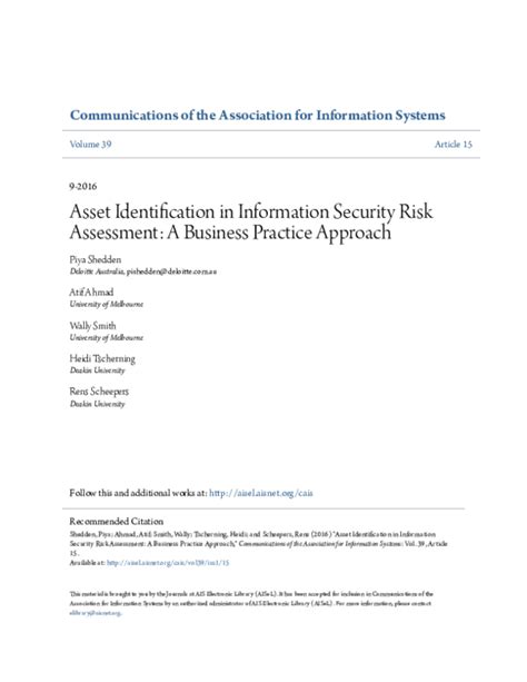 Pdf Asset Identification In Information Security Risk Assessment A