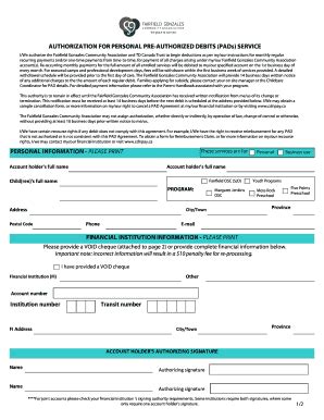 Fillable Online AUTHORIZATION FOR PERSONAL PRE AUTHORIZED DEBITS