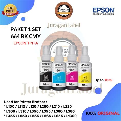 Jual Tinta Epson 664 Bk Cmy T664 For L110 L120 L1300 Original Per Pcs
