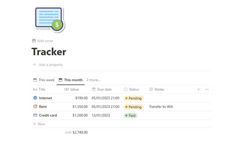 Bill Tracker Simple Notion Template For Tracking Your Bills