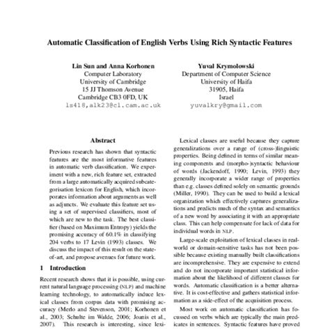 Automatic Classification Of English Verbs Using Rich Syntactic Features