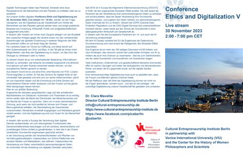 Conference Ethics And Digitalization V History Of Women Philosophers And Scientists