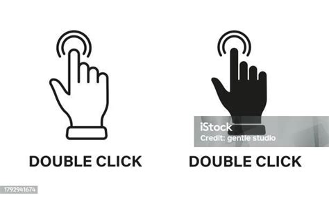 Double Click Gesture Hand Cursor Of Computer Mouse Line And Silhouette