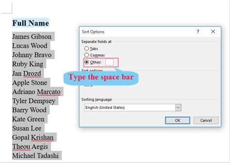 How To Sort Full Names Based On The Last Name In Word Document Gotkey Net