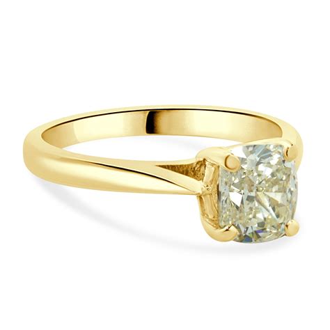 14 Karat Yellow Gold Cushion Cut Diamond Engagement Ring For Sale At