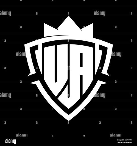 Va Letter Bold Monogram With Triangle Curve Shield Shape With Crown