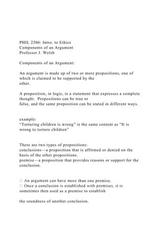 PHIL Intro To Ethics Components Of An Argument Pro Docx