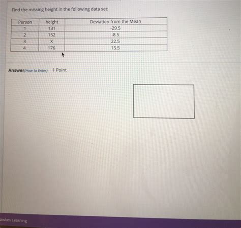 Solved Find The Missing Height In The Following Data Set Chegg