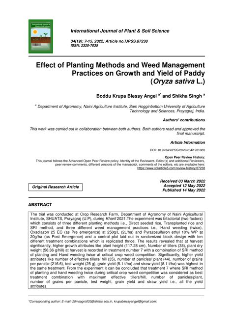 (PDF) Effect of Planting Methods and Weed Management Practices on Growth and Yield of Paddy ...