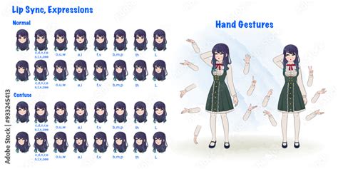 A Cute Korean Confuse Girl Cartoon Character Creation Set With Lip Sync And Hand Gesture