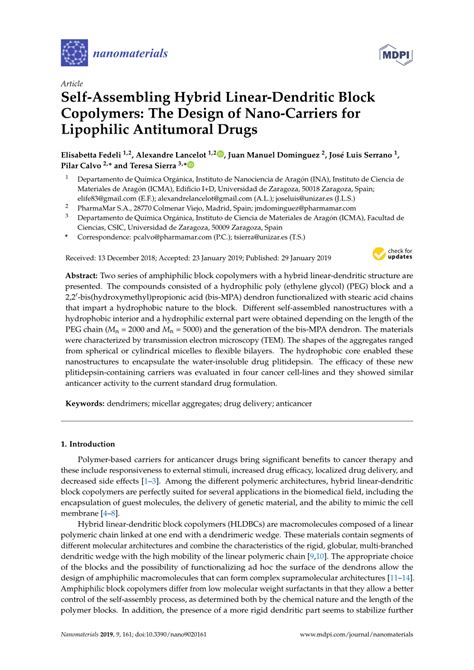 Pdf Self Assembling Hybrid Linear Dendritic Block Copolymers The Design Of Nano Carriers For