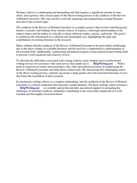 Review Of Related Literature Synthesis Example Pdf Learning Essays