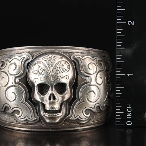 Mona Van Riper For J W Cooper Sterling Skull And Flame Cuff Ebth