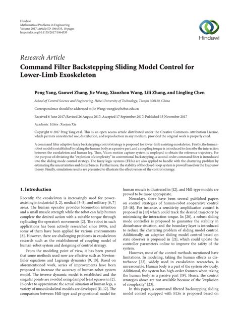 Pdf Command Filter Backstepping Sliding Model Control For Lower Limb Exoskeleton