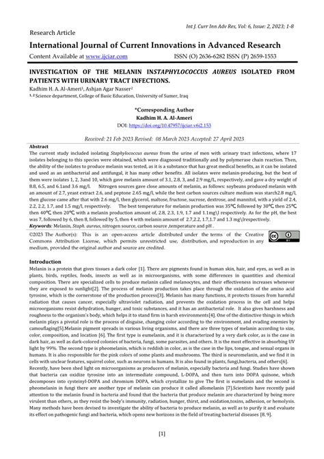 Pdf Investigation Of The Melanin Instaphylococcus Aureus Isolated From Patients With Urinary