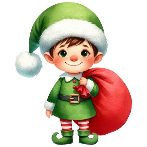 Aquarell Süßer Elf Junge Trägt Einen Roten Sack Premium Ki