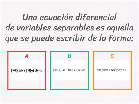 Ecuaciones Diferenciales De Variables Separables Quiz