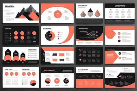 인포그래픽 요소에서 산호와 검은 비즈니스 프레젠테이션 슬라이드 템플릿 프리미엄 사진