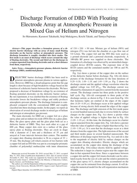Pdf Discharge Formation Of Dbd With Floating Electrode Array At Atmospheric Pressure In Mixed