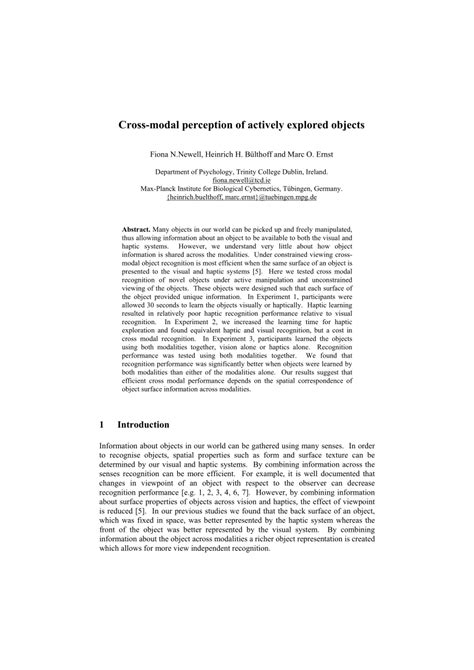 Pdf Cross Modal Perception Of Actively Explored Objects