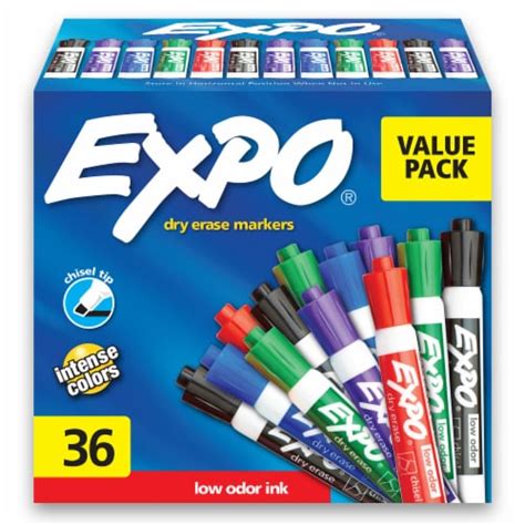 Expo Low Odor Dry Erase Markers Chisel Tip Assorted 36 Count Chisel