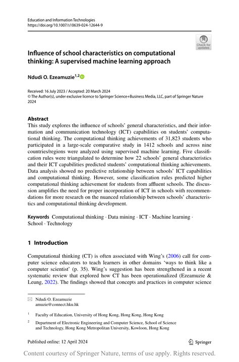 Influence Of School Characteristics On Computational Thinking A Supervised Machine Learning