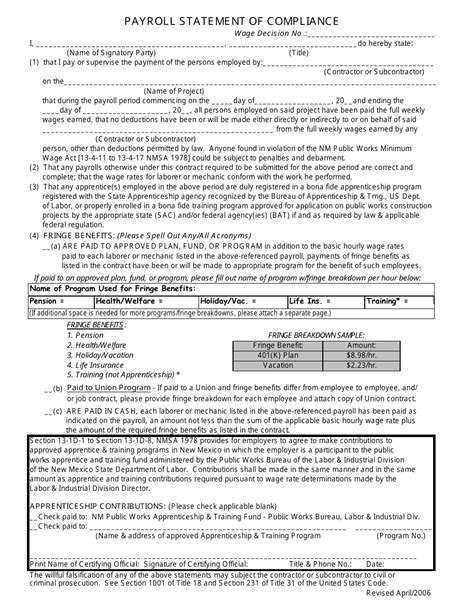 New Mexico Payroll Statement Of Compliance Fill Out Sign Online And Download Pdf Templateroller