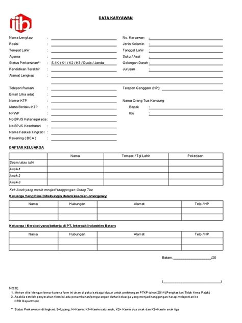 form data karyawan pdf